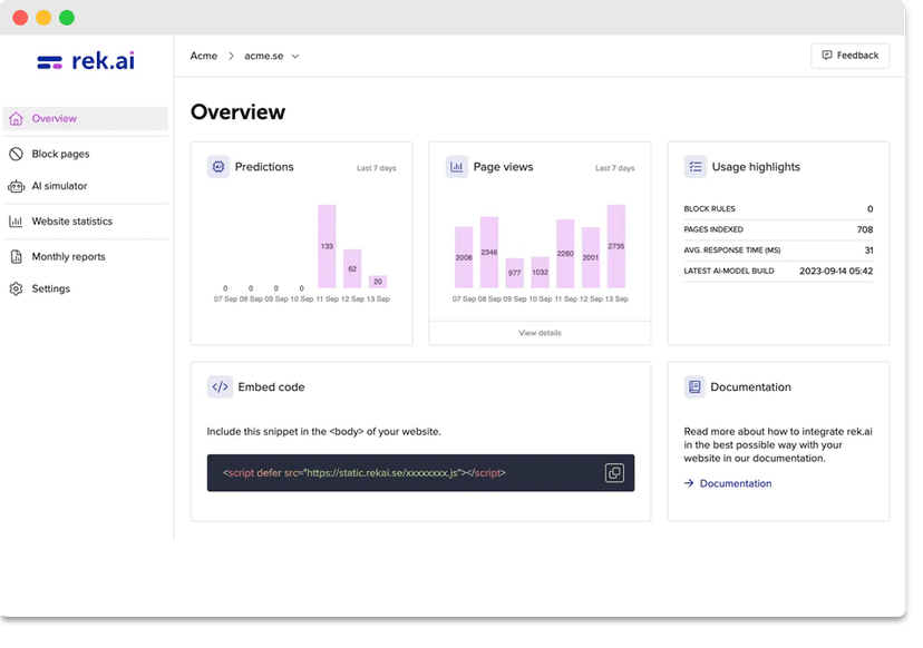 Vår produkt - Personalisering - Rek.ai